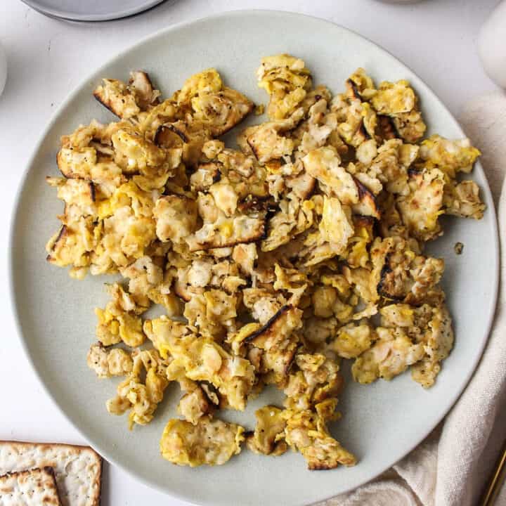 Simple Savory Matzo Brei Recipe (Egg Fried Matzo) - Nomaste Hungry