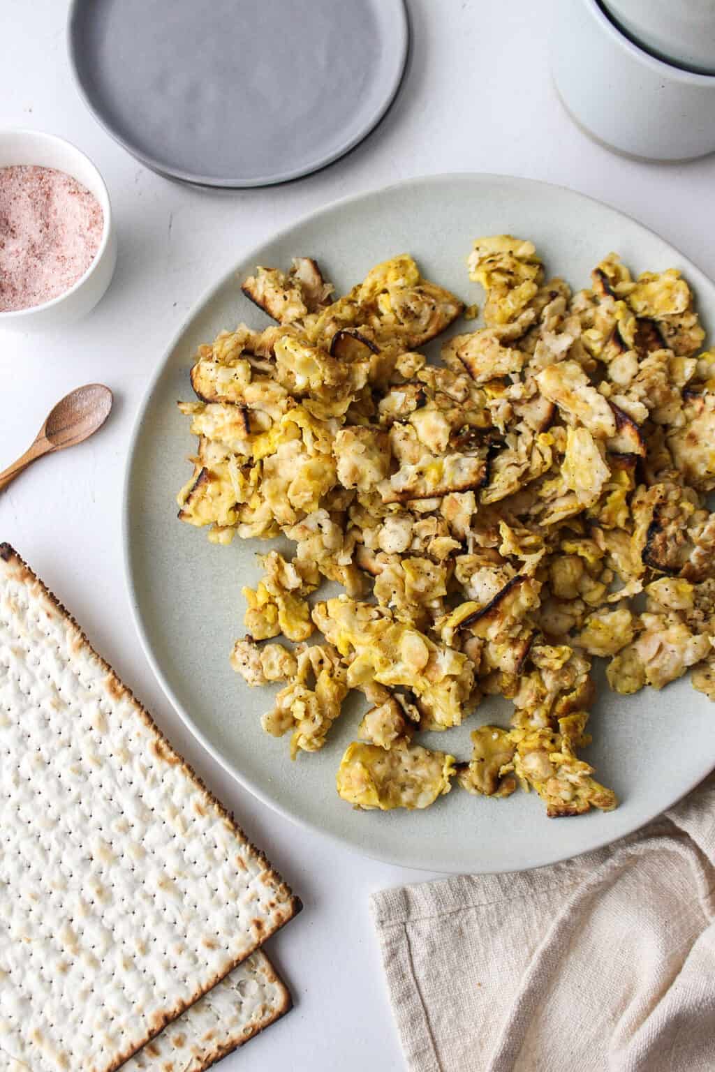 Simple Savory Matzo Brei Recipe (Egg Fried Matzo) - Nomaste Hungry